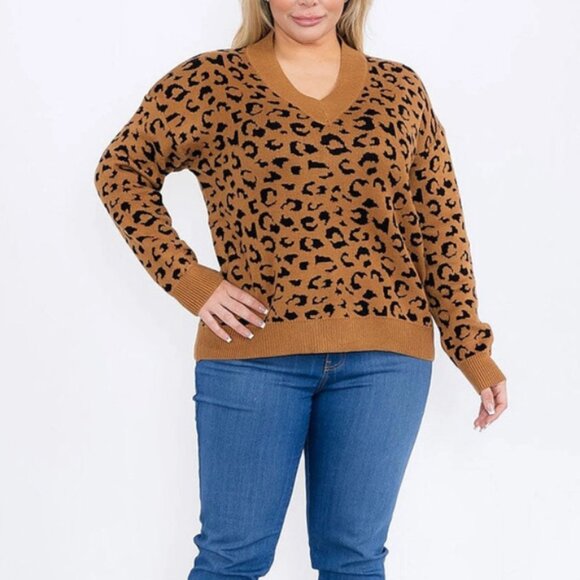ADORA | Sweaters | Vneck Pullover Colorblock Animal Print Sweater Camel ...